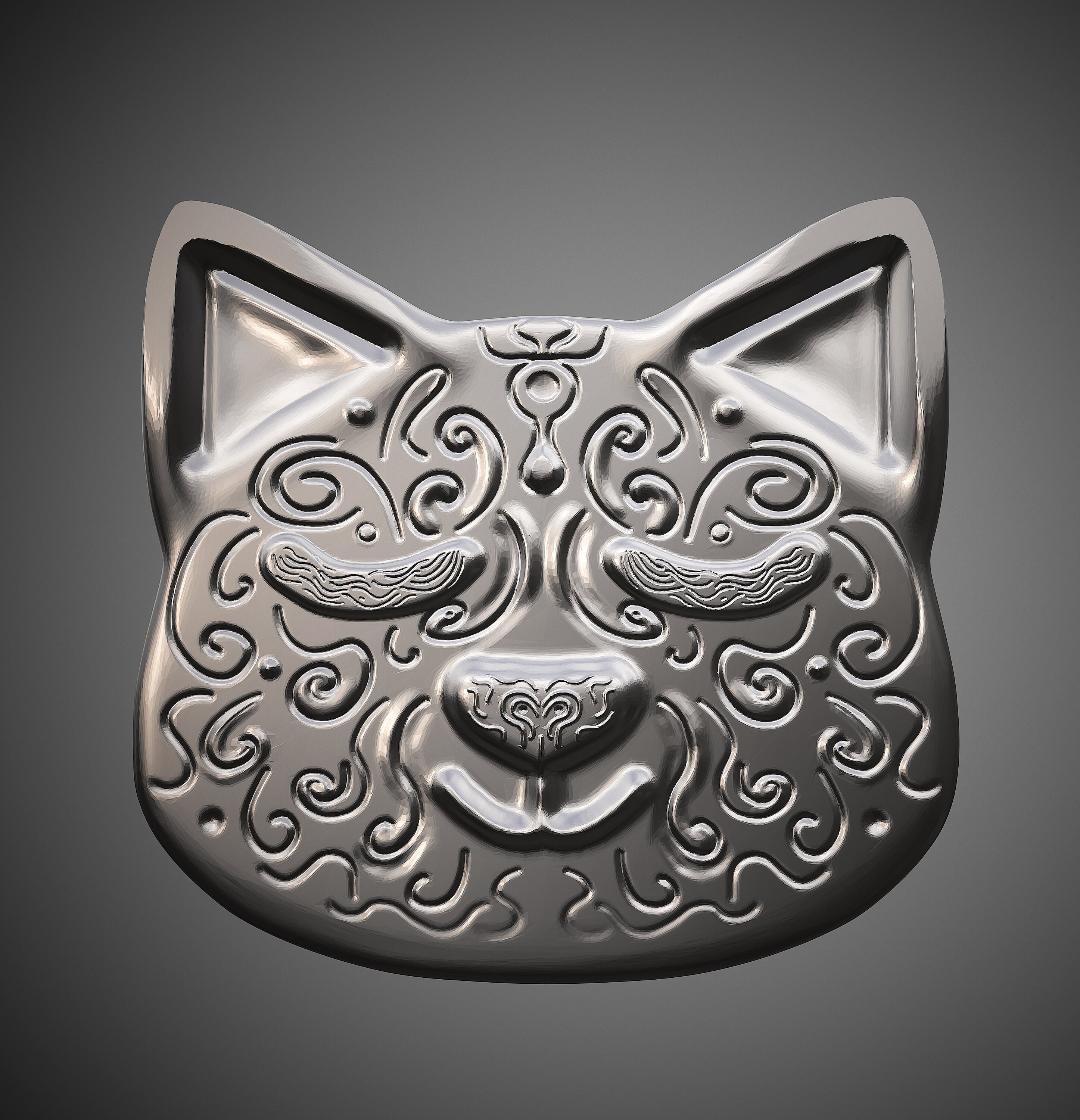 STL Models for 3D Printing and CNC Cat Face With Ornament | Etsy