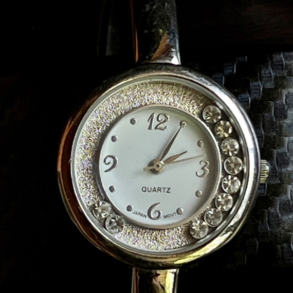 White Dial Floating Crystal Bezel Round Silver Tone C… - Gem