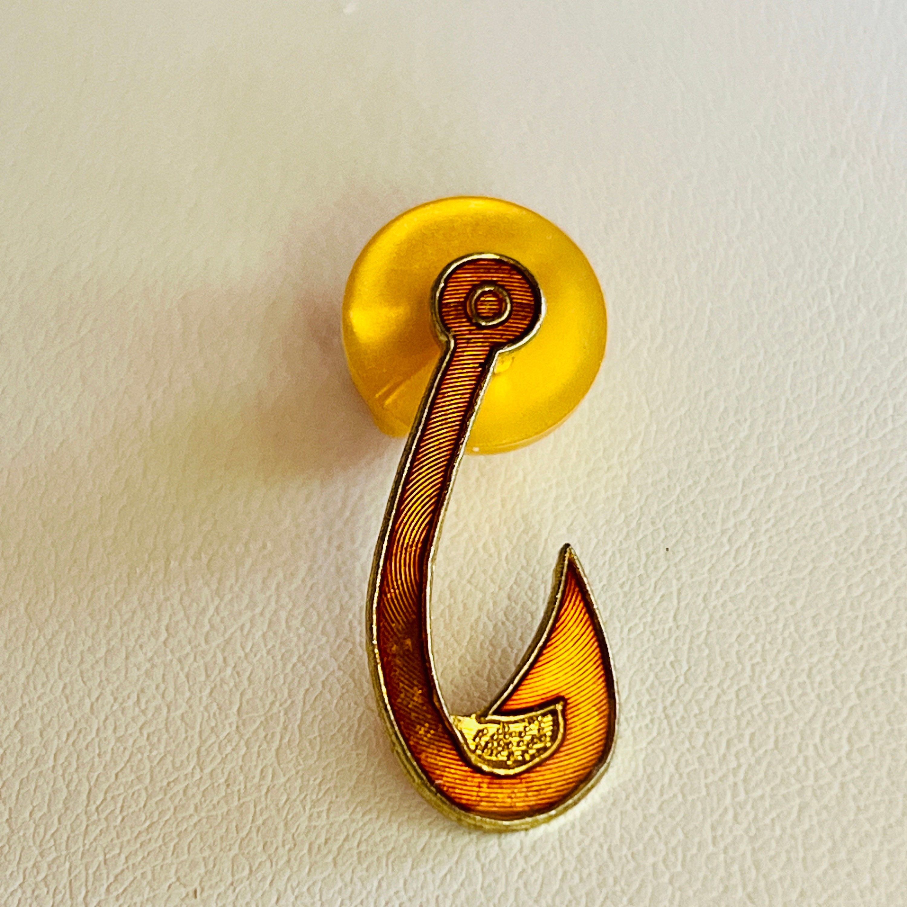 Vintage Enamel Fish Hook Pin - Etsy
