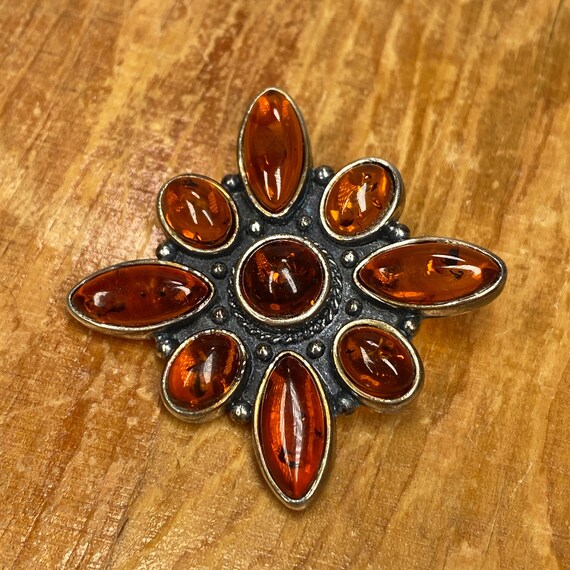 vintage amber silver brooch - Gem