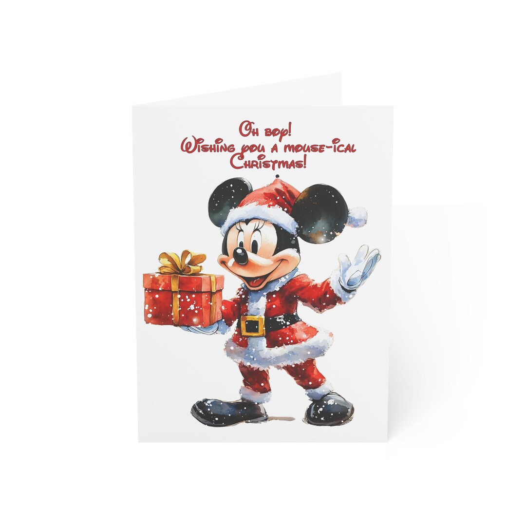 Personalized Holiday Card Mickey Mouse Santa Watercolor Custom Family ...