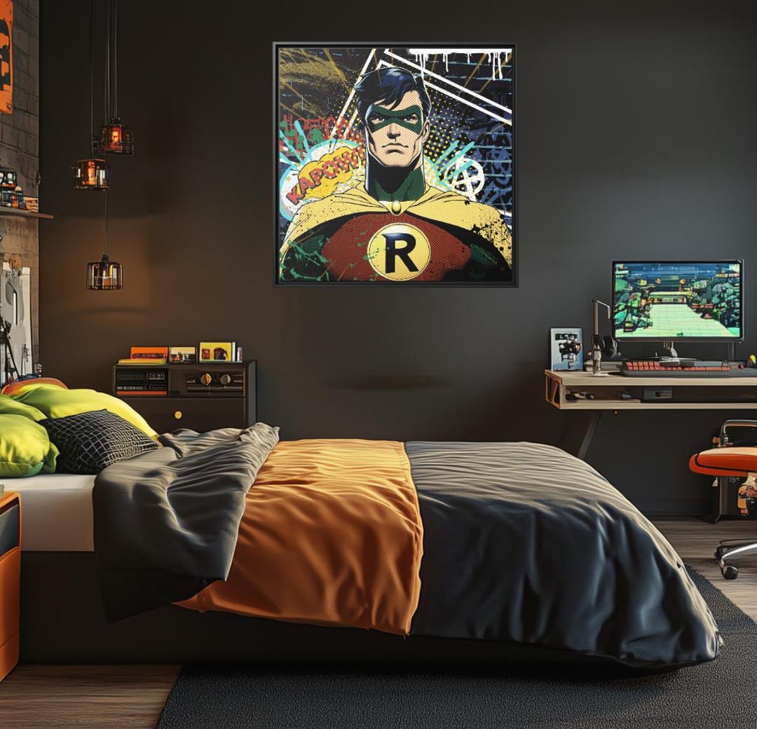 Edgy Robin Retro Comic Pop Art Portrait Square Canvas Wall Art Modern ...