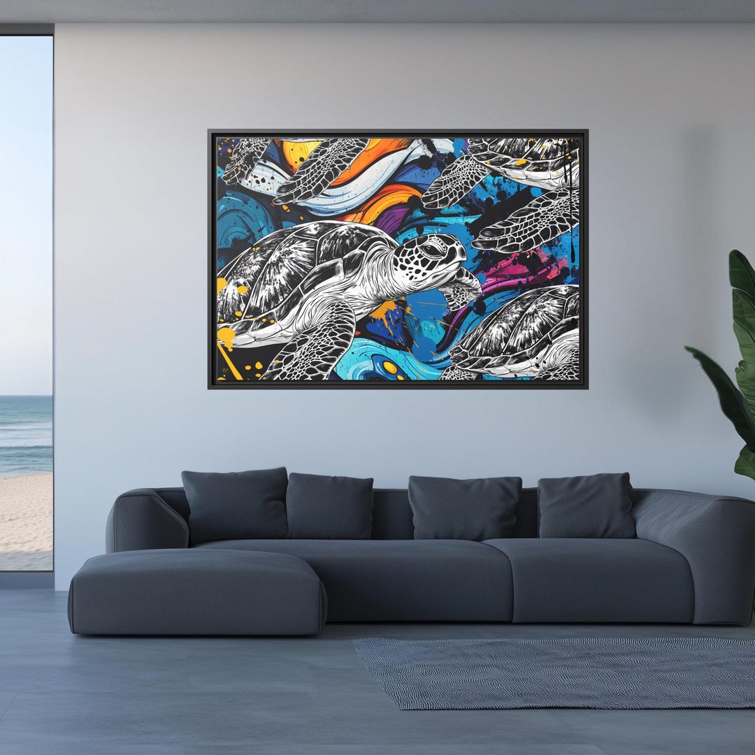 Sea Turtle Pop Art Canvas: Graffiti Background, Modern Ocean Decor - Etsy