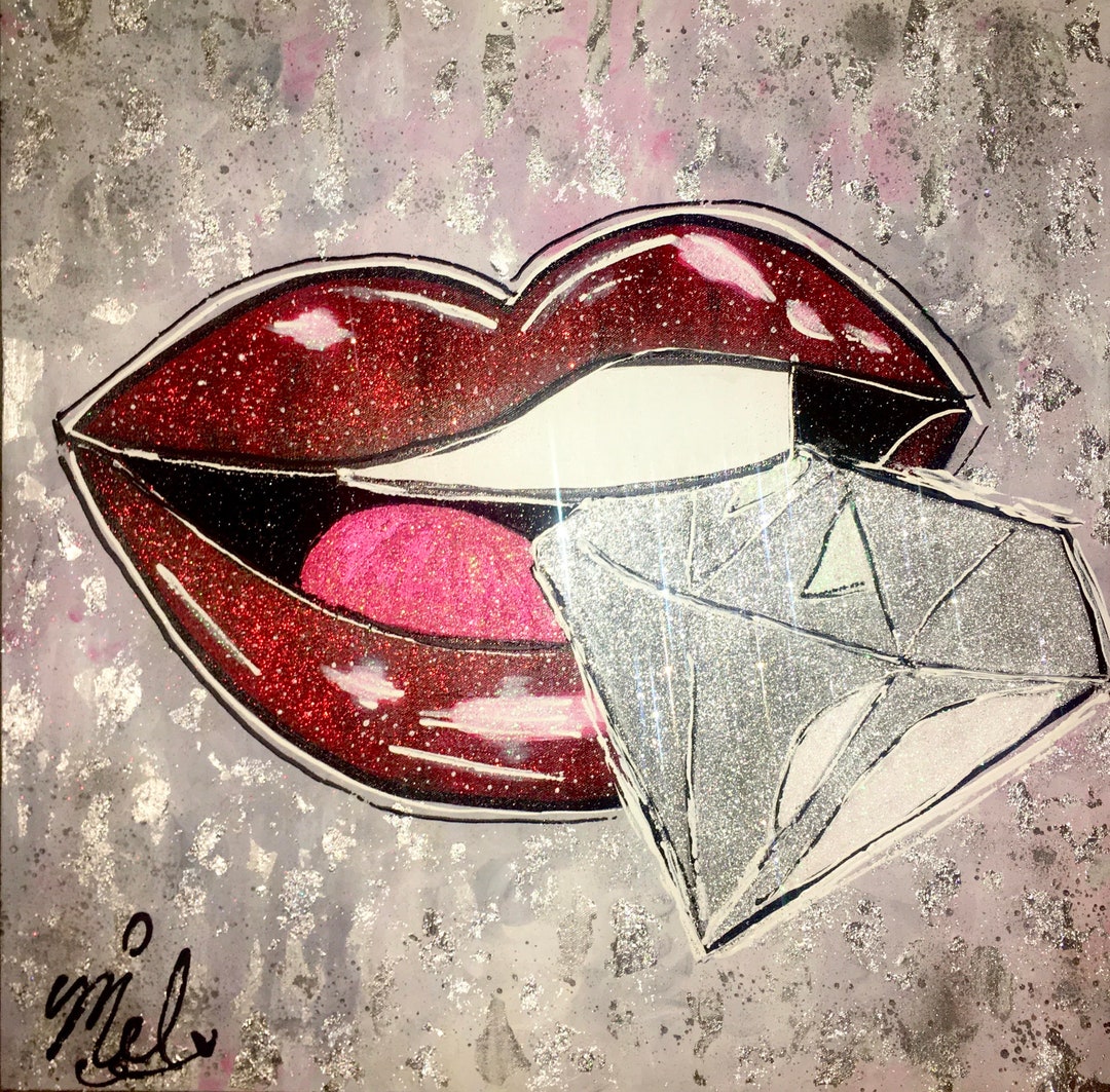 Silver Bite – Original Hand-painted Acrylic & Glitter Canvas - Etsy