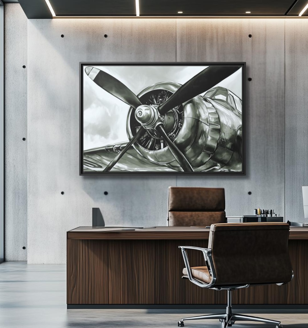 Vintage Airplane Propeller Canvas Art: Black and White Aviation Decor ...