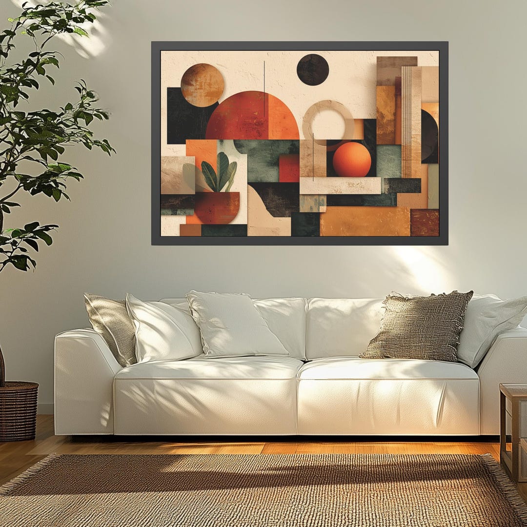 Modern Abstract Cubism Desert Wall Art Canvas | Neutral Boho Country ...