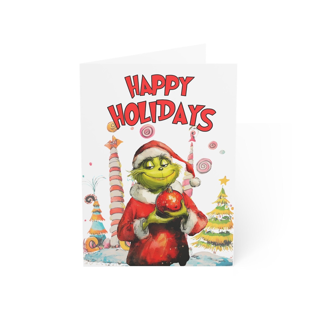 Personalized Grinch Holiday Cards Watercolor Whoville Christmas Custom ...