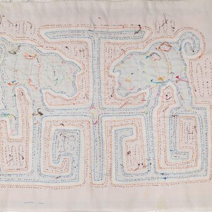 Maroon Little Pig Mola From Panama, Hand Sewn Kuna Textile Art Panel ...