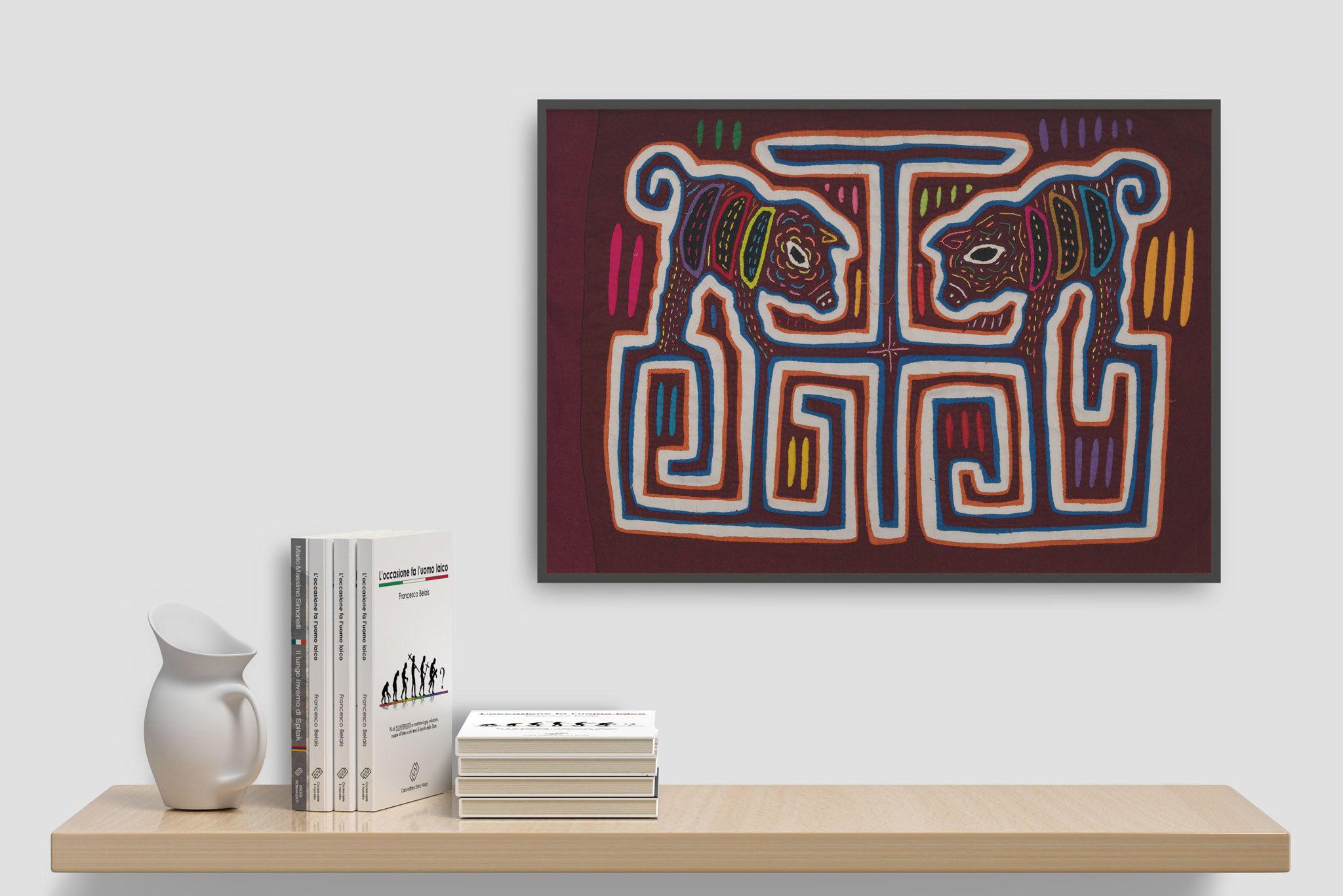 Maroon Little Pig Mola From Panama, Hand Sewn Kuna Textile Art Panel ...
