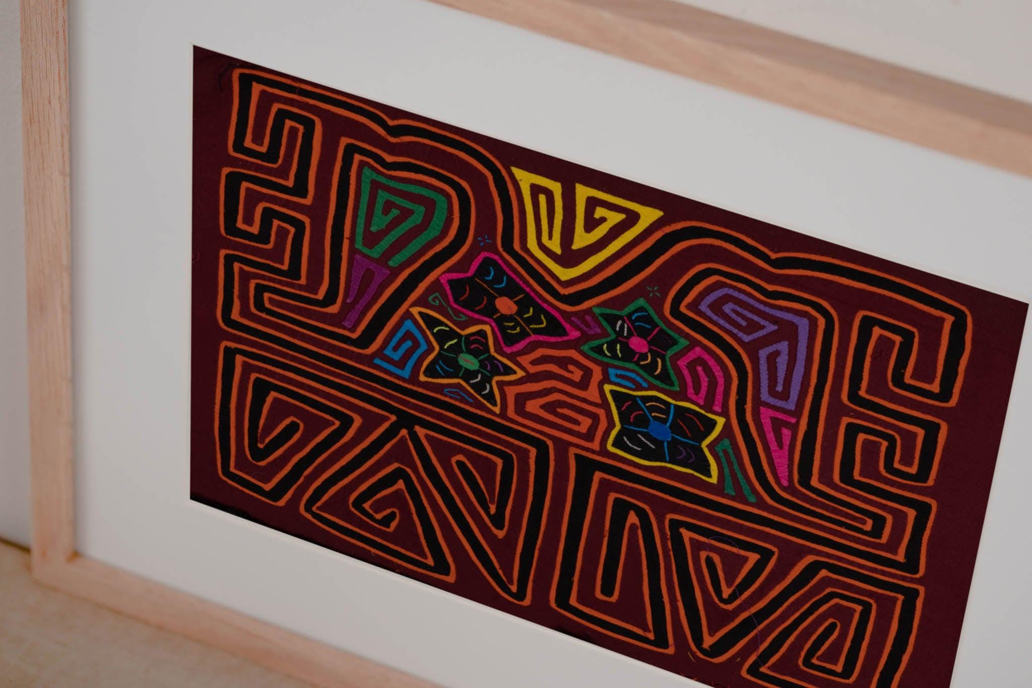 Maroon Starlight Star Mola, Handmade Art, Tribal Folklore Piece ...