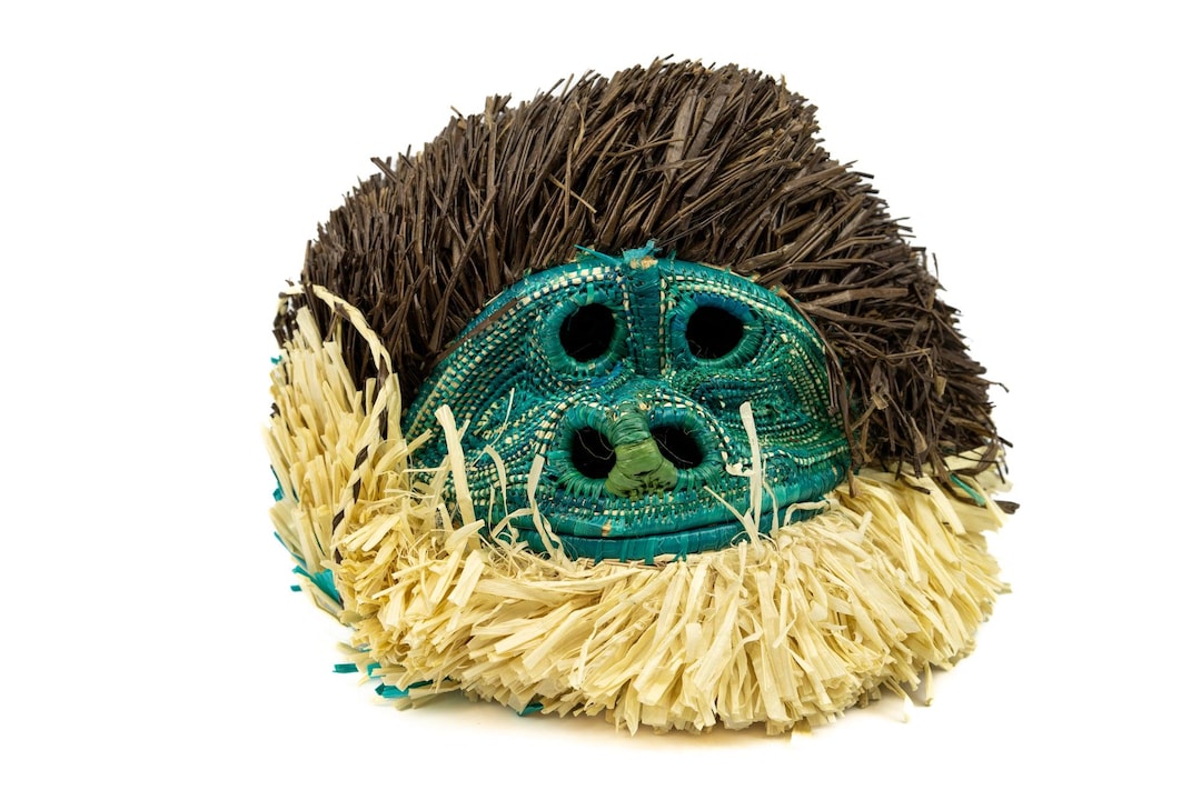 Green Face Monkey Mask, Woven Tribal Wall Decor, Handmade Animal Head ...