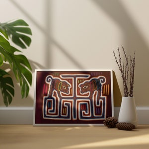 Maroon Little Pig Mola, Geometric Textile, Handmade Quilt, Indigenous ...