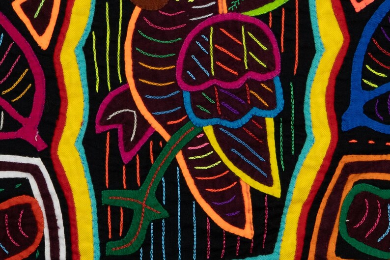 Puppy Dog Mola From Panama, Hand Sewn Kuna Textile Art Panel, Colorful ...