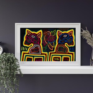 Puppy Dog Mola From Panama, Hand Sewn Kuna Textile Art Panel, Colorful ...
