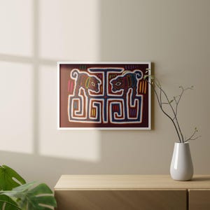 Maroon Little Pig Mola, Geometric Textile, Handmade Quilt, Indigenous ...