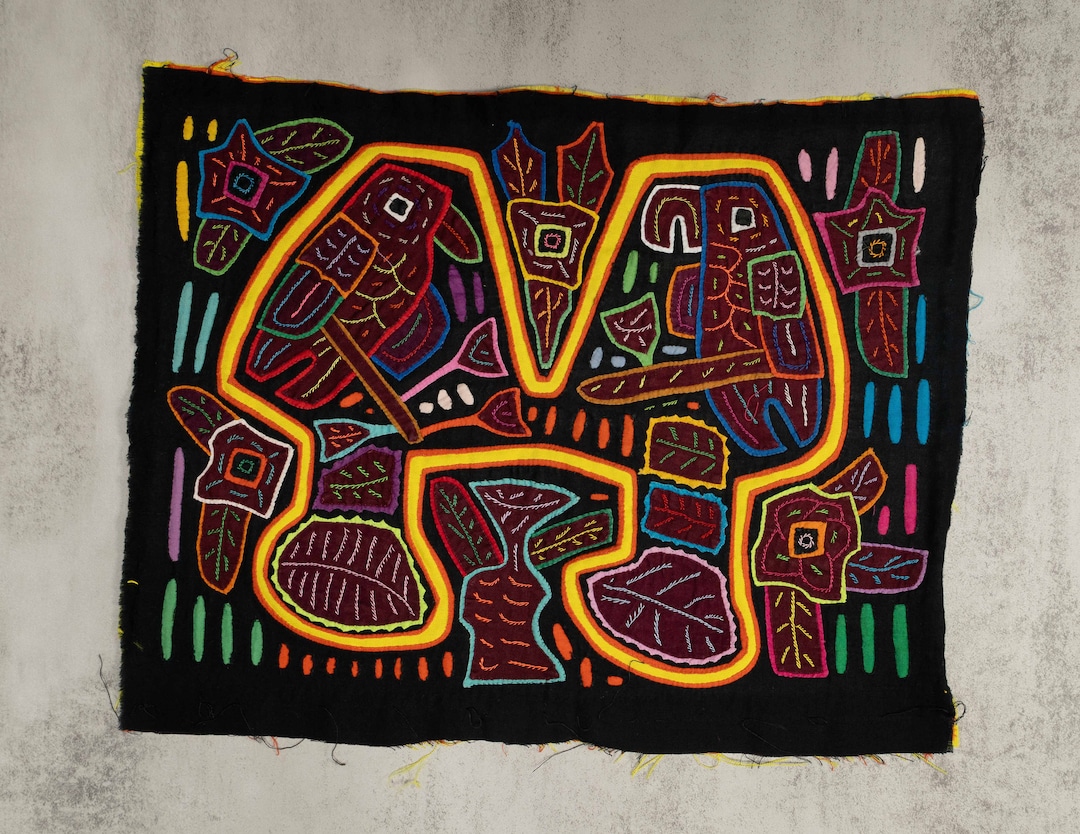 Birdcage Mola Wall Art – Handmade Panama Textile, Colorful Avian ...