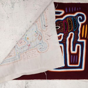 Maroon Little Pig Mola From Panama, Hand Sewn Kuna Textile Art Panel ...
