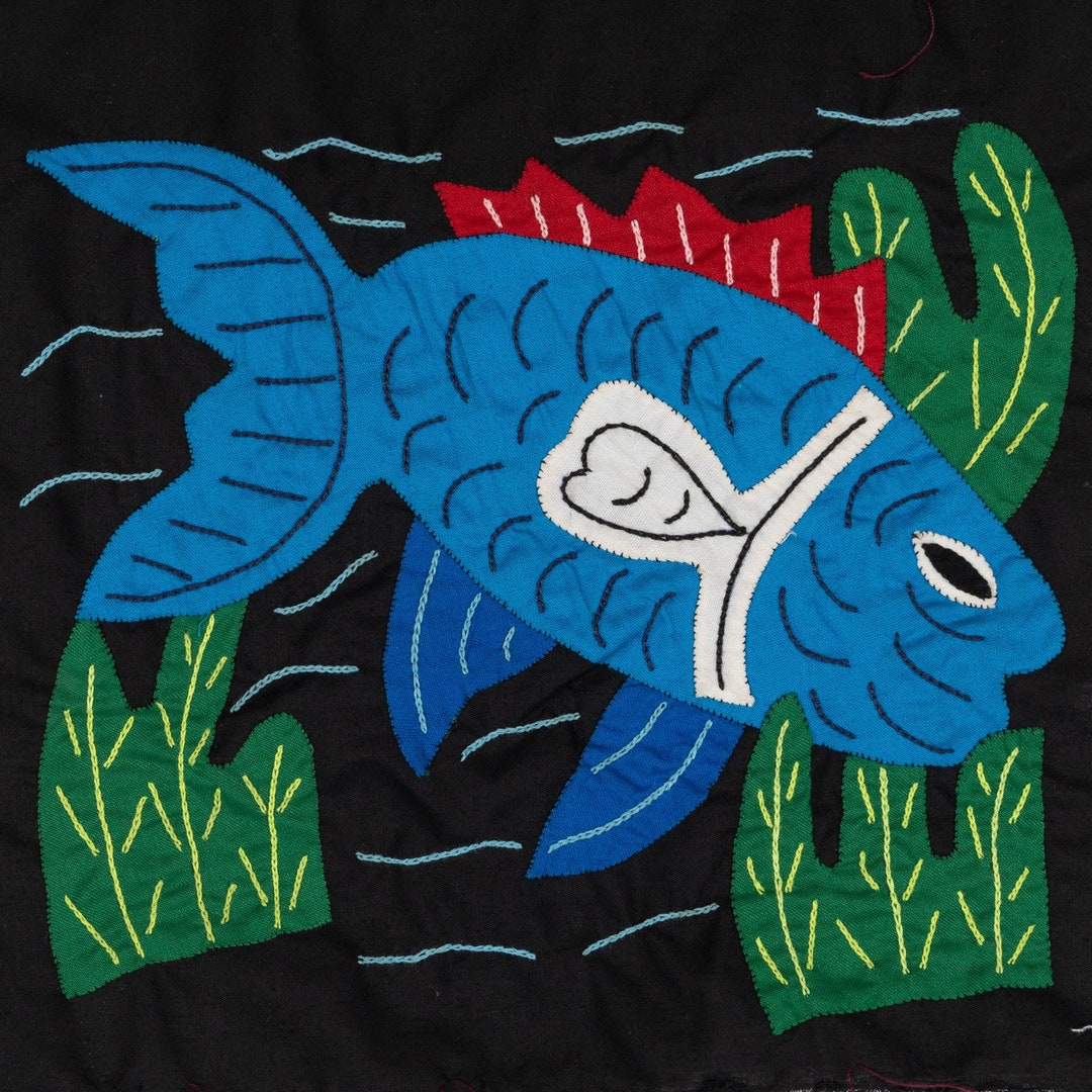 Blue Kuna Tuna Fish Among Ferns Molita, Decoration, Panama Textile ...