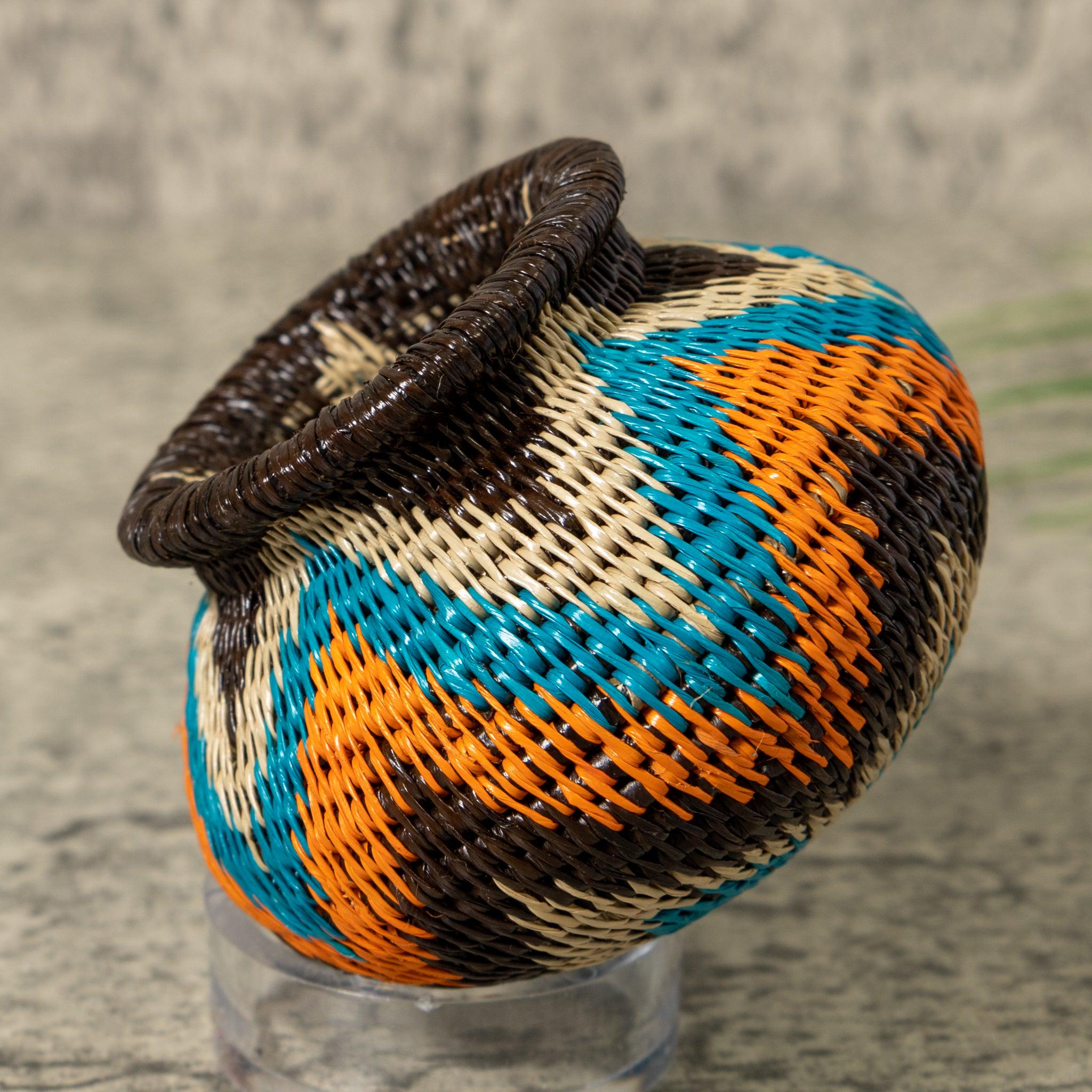 Panama Rainforest Basket, Aqua Ocean Waves, Handwoven Wounaan Embera ...