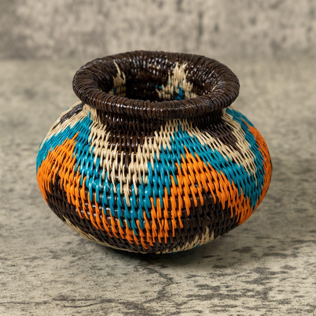 Panama Rainforest Basket, Aqua Ocean Waves, Handwoven Wounaan Embera ...