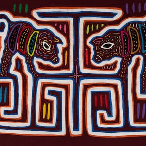 Maroon Little Pig Mola, Geometric Textile, Handmade Quilt, Indigenous ...