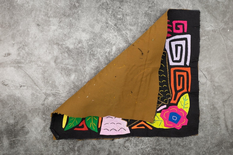 Black Bird Tree and Flower Mola - Kuna Textile, Handmade Applique ...