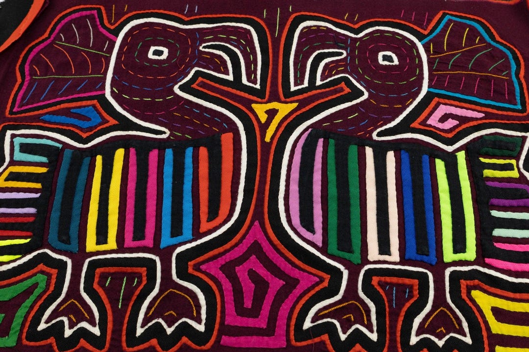 Panama Mola Bird Textile Wall Art Mola, Geometric Hand Sewn Unframed ...