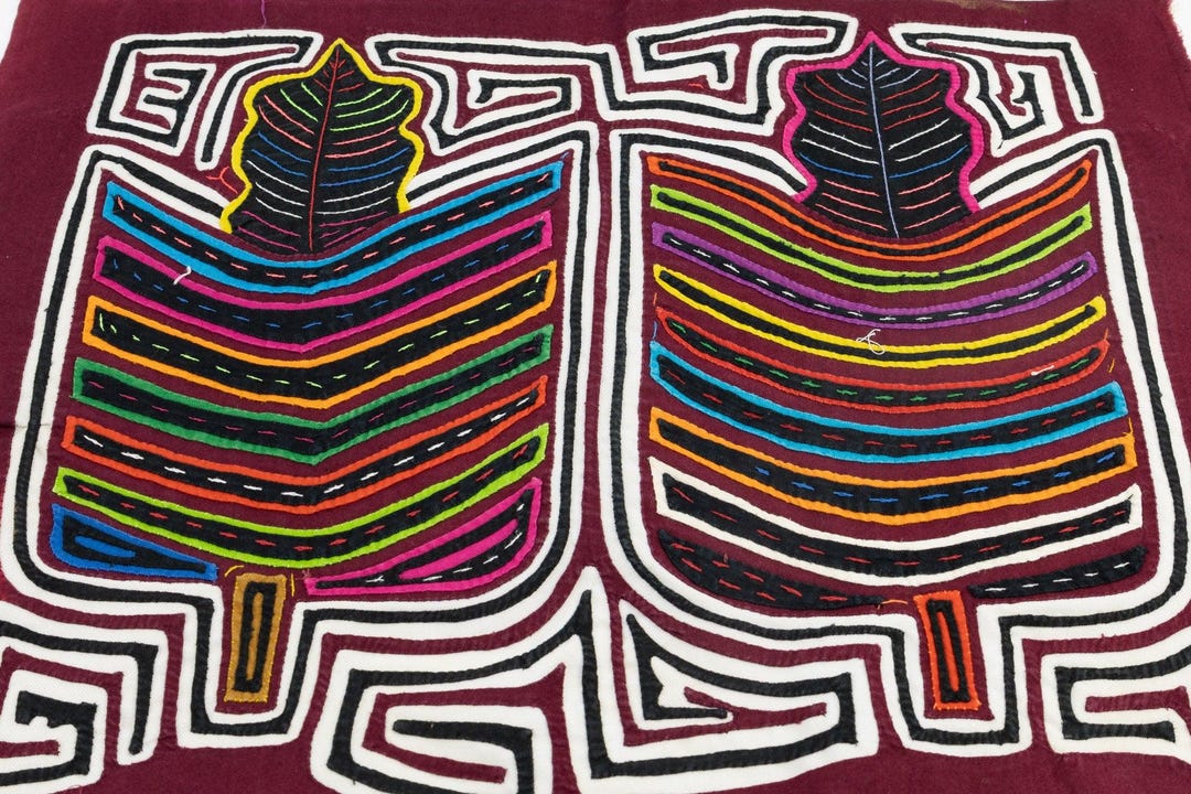 Panama Mola Twin Rainbow Vessels Handmade Guna Textile Art Folk Panel ...