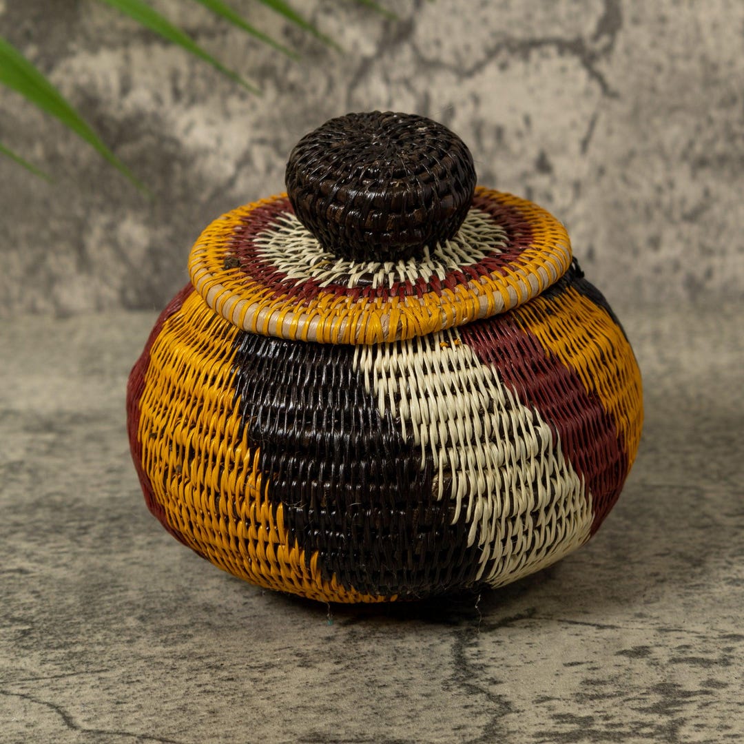 Panama Rainforest Basket, Red Black Gold White, Handwoven Wounaan ...