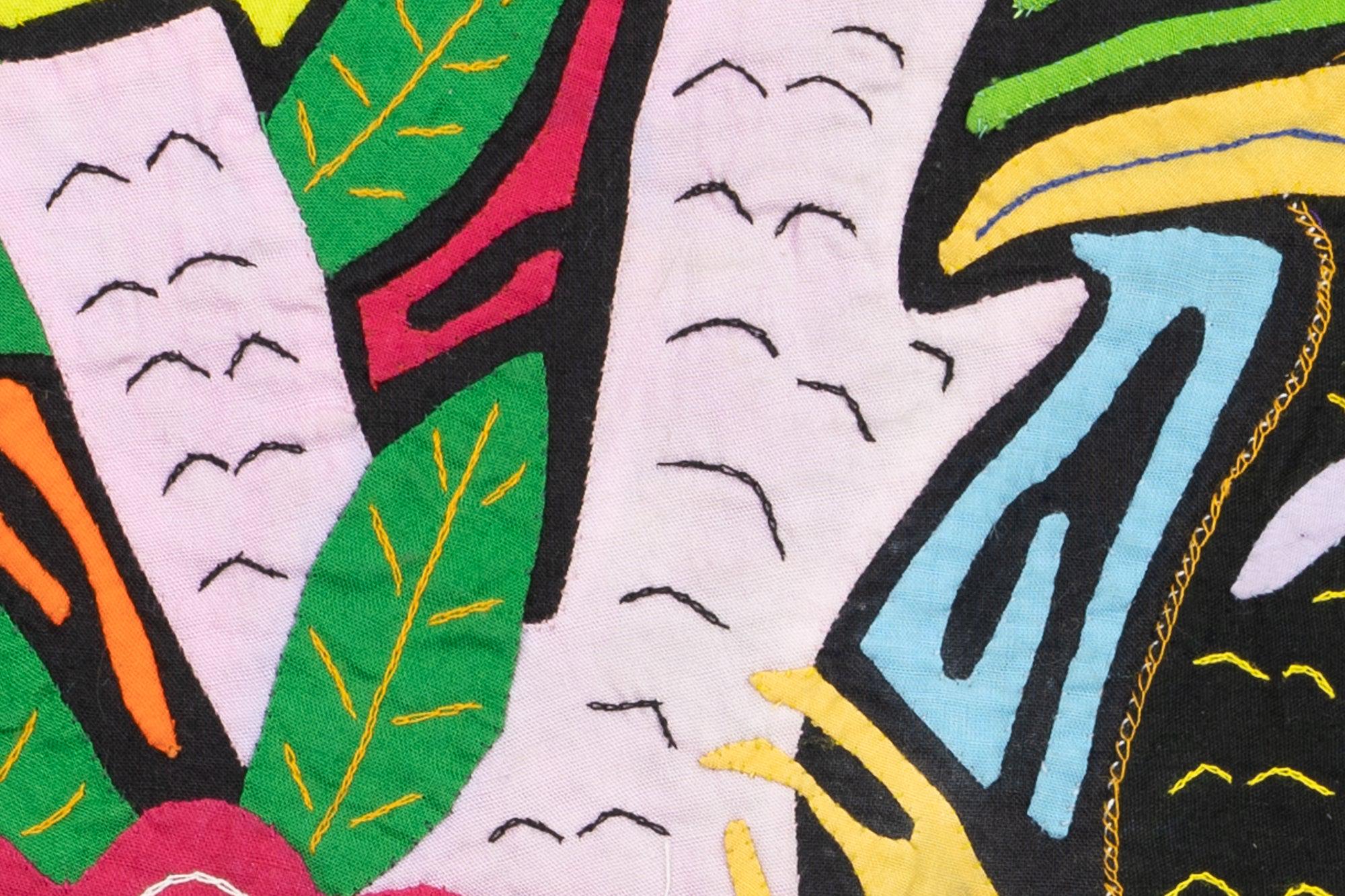 Black Bird Tree and Flower Mola - Kuna Textile, Handmade Applique ...