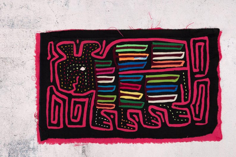 Pink Puppy Dog Mola, Panama Mola Art, Cute Dog Wall Hanging, Animal ...