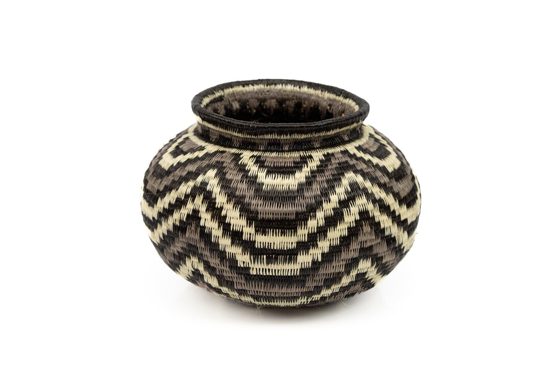 Black White and Gray Woven Basket, Basket Wall Decor, Handwoven Natural ...