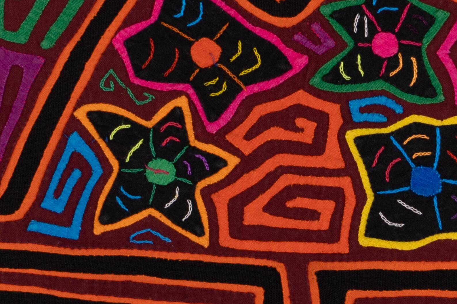 Maroon Starlight Star Mola, Handmade Art, Tribal Folklore Piece ...