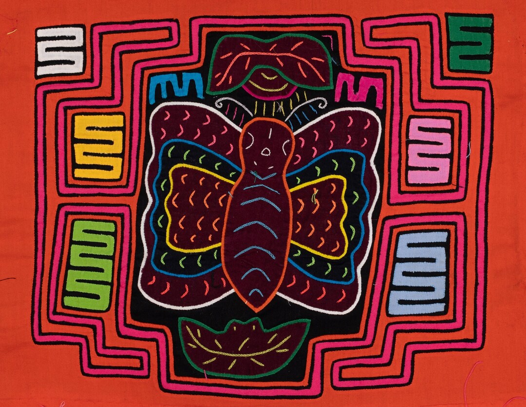 Orange Mariposa Butterfly Mola Wall Art, Abstract Art, Room Decor ...