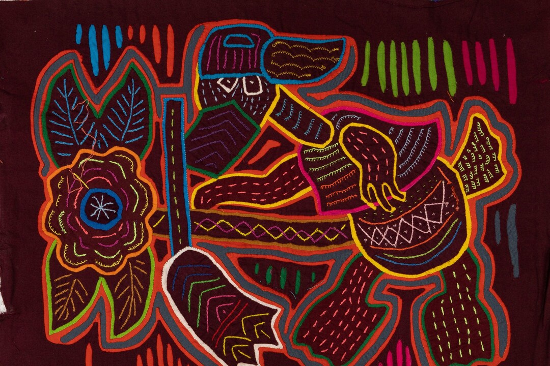 Cool Duck Mola From Panama, Hand Sewn Kuna Textile Art Panel, Colorful ...