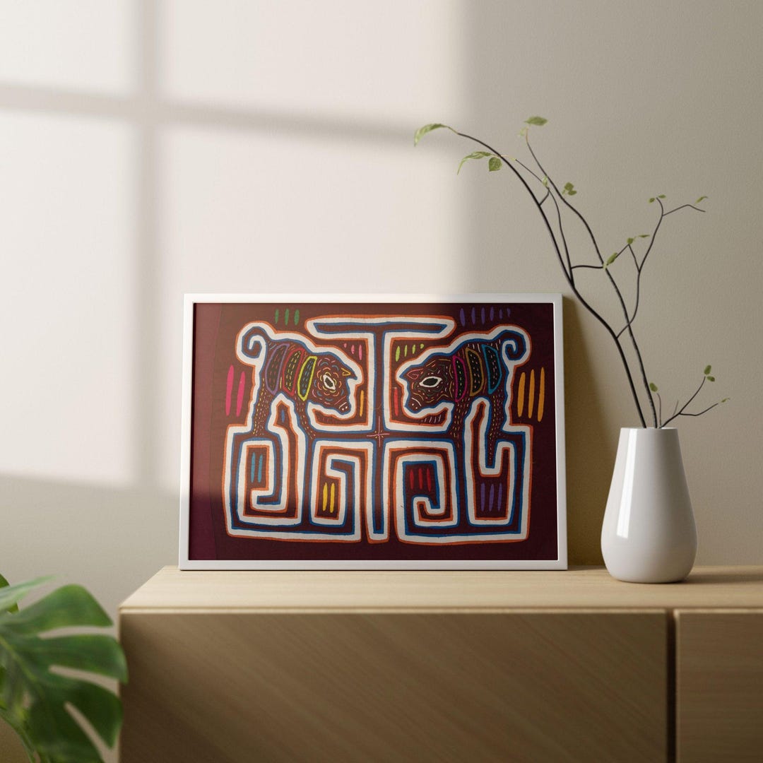 Maroon Little Pig Mola, Geometric Textile, Handmade Quilt, Indigenous ...