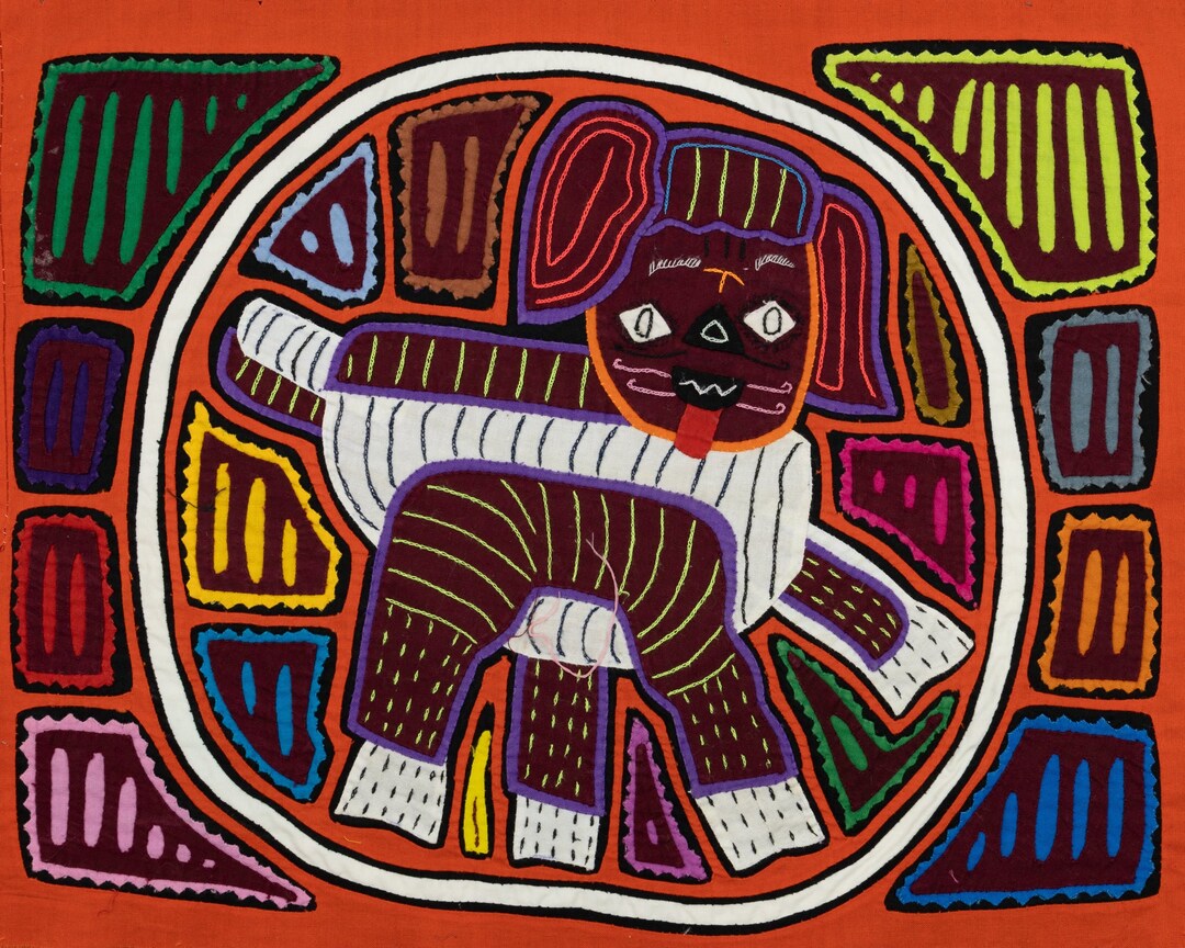 Albino Puppy Dog Panama Mola Guna Mola Art, Kuna Wall Decor, Handmade ...