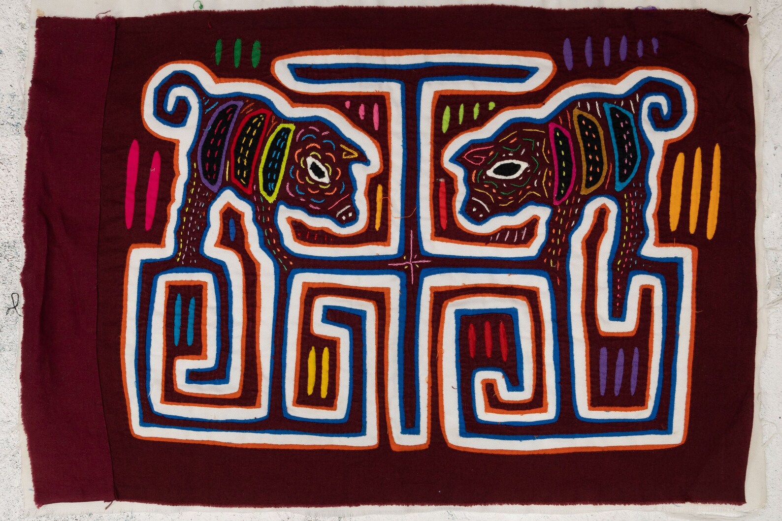 Maroon Little Pig Mola Geometric Textile Handmade Quilt - Etsy