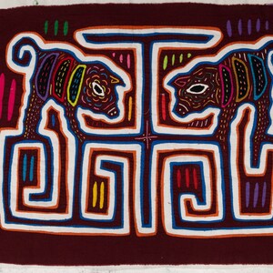 Maroon Little Pig Mola, Geometric Textile, Handmade Quilt, Indigenous ...