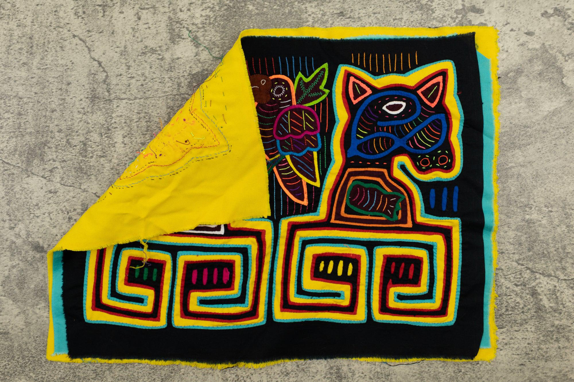 Puppy Dog Mola From Panama, Hand Sewn Kuna Textile Art Panel, Colorful ...