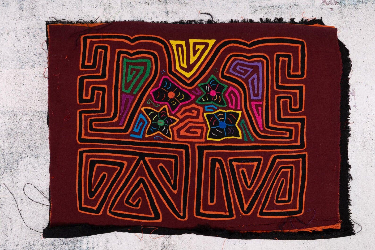 Maroon Starlight Star Mola, Handmade Art, Tribal Folklore Piece ...