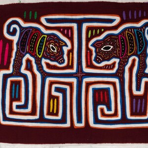 Maroon Little Pig Mola, Geometric Textile, Handmade Quilt, Indigenous ...
