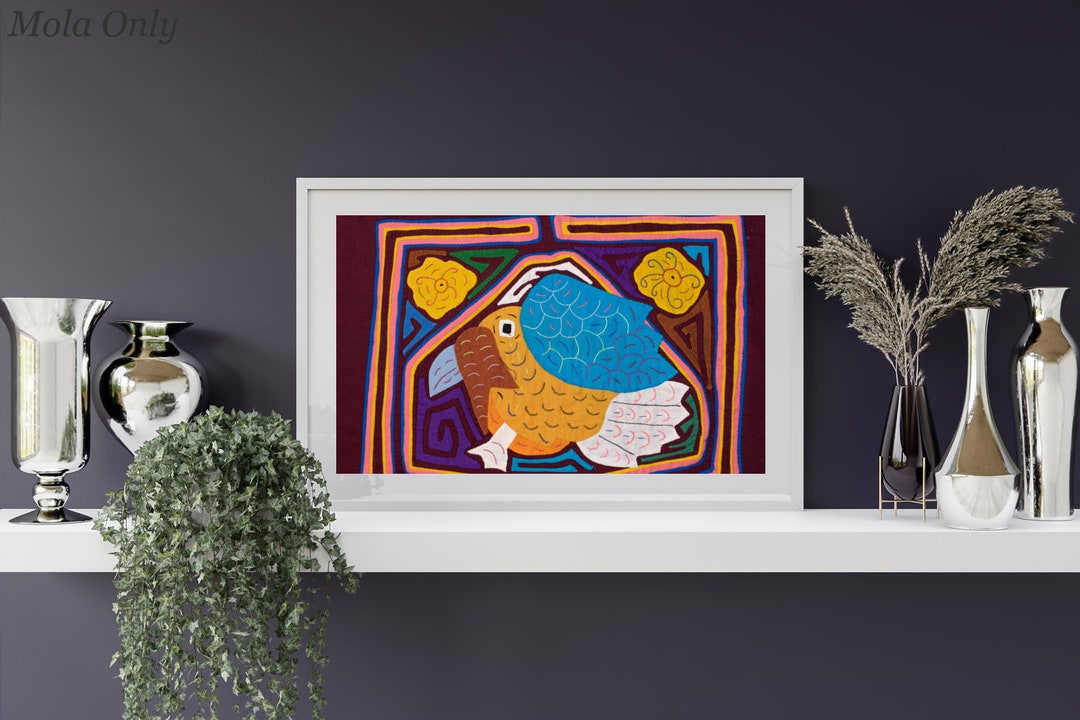 Pudgy Parrot Bird Mola Kuna Textile, Handmade Applique, Geometric ...