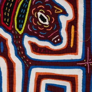 Maroon Little Pig Mola, Geometric Textile, Handmade Quilt, Indigenous ...
