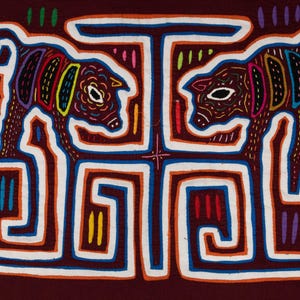 Maroon Little Pig Mola, Geometric Textile, Handmade Quilt, Indigenous ...