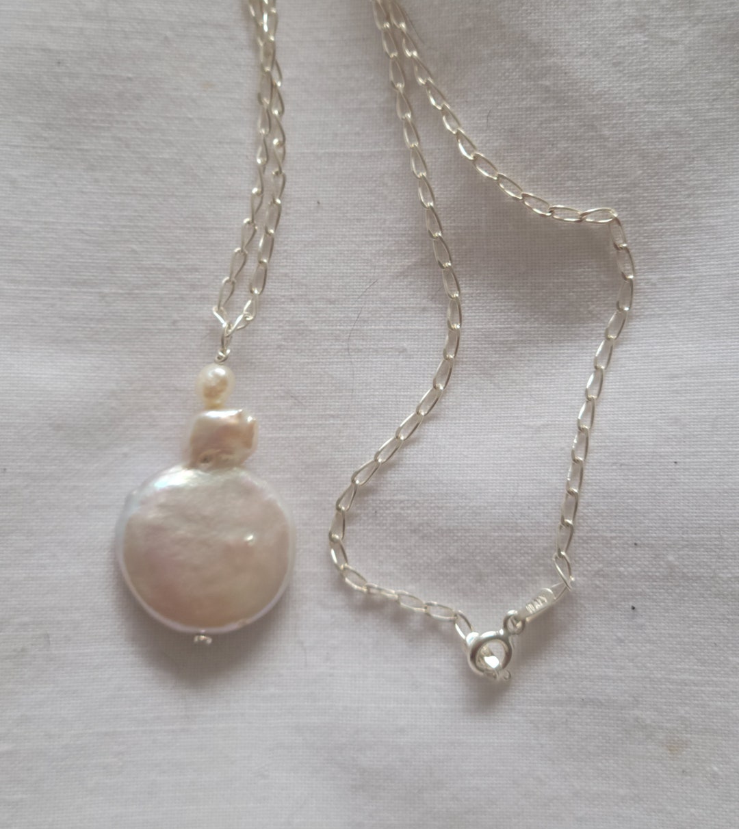 Wonderfully Unique White Bubbled Coin Pearl on Sterling Silver Chain ...
