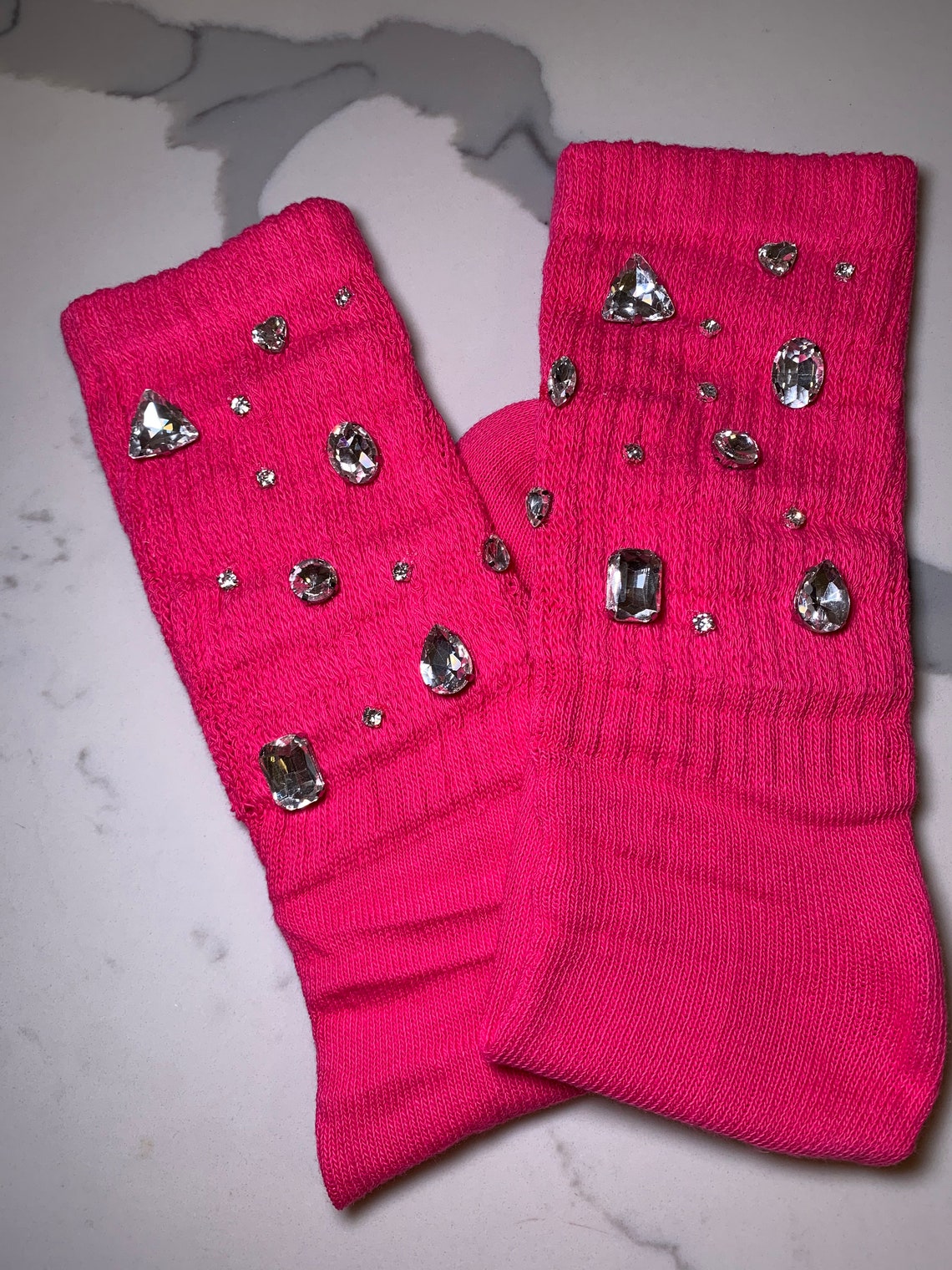 Hot Pink Scrunchie Socks With Gemstones - Etsy