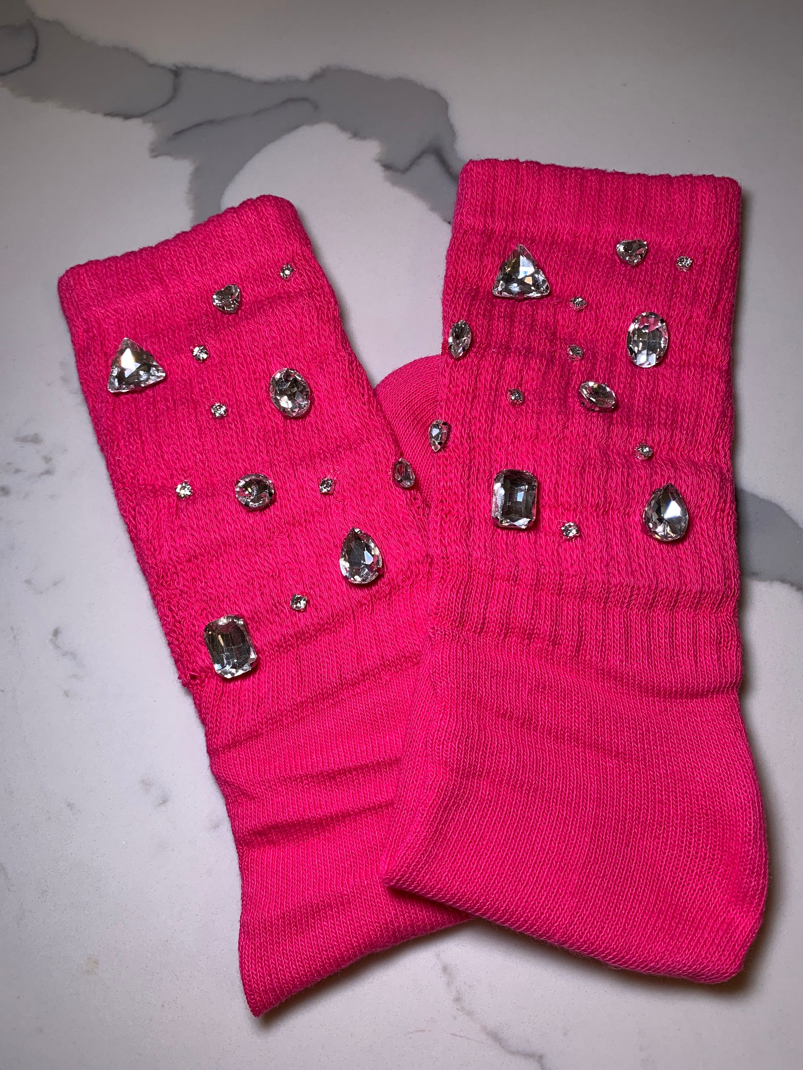 Hot Pink Scrunchie Socks With Gemstones - Etsy