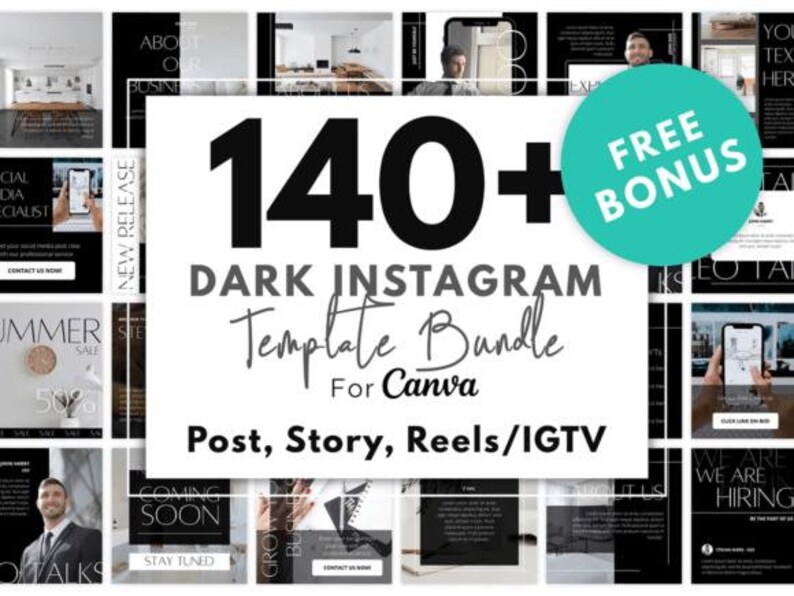 140 Dark Instagram Template KIT BUNDLE - Etsy