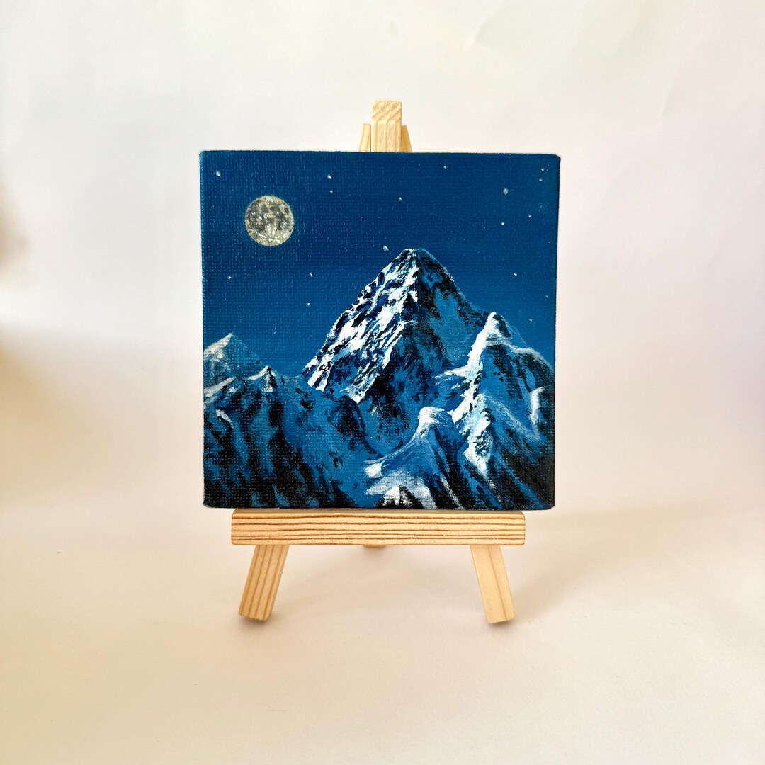 Winter Solstice - Original Acrylic Snowy Mountain Painting on Mini ...